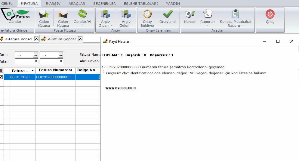 Geçersiz cbc IdentificationCode elmanı değeri - Evosas